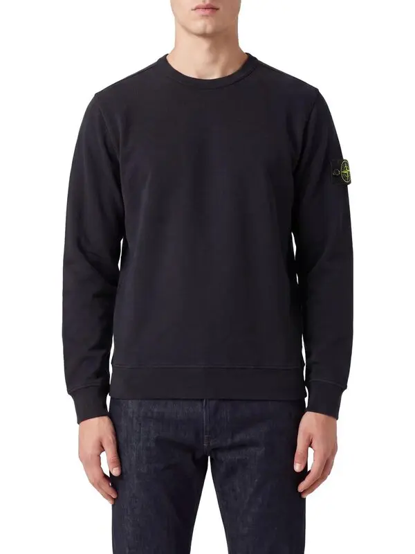 Stone Island Crewneck Jumper In Cotton Jersey With Compass Logo Patch - Blue 1