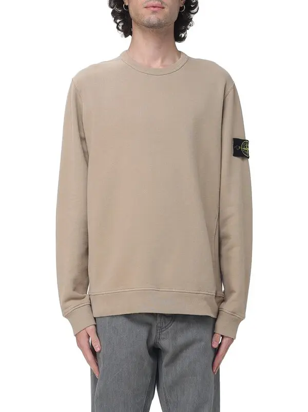 Stone Island Crewneck Jumper In Cotton Jersey With Compass Logo Patch - Grigio