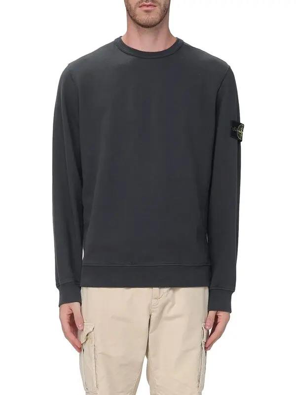 Stone Island Crewneck Jumper In Cotton Jersey With Compass Logo Patch - Charcoal