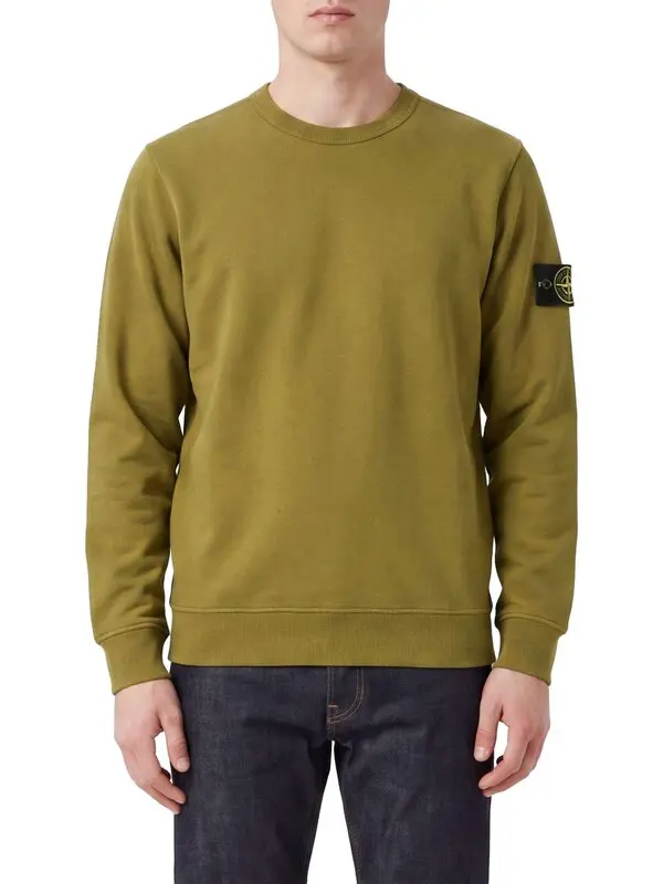 Stone Island Crewneck Jumper In Cotton Jersey With Compass Logo Patch - Green