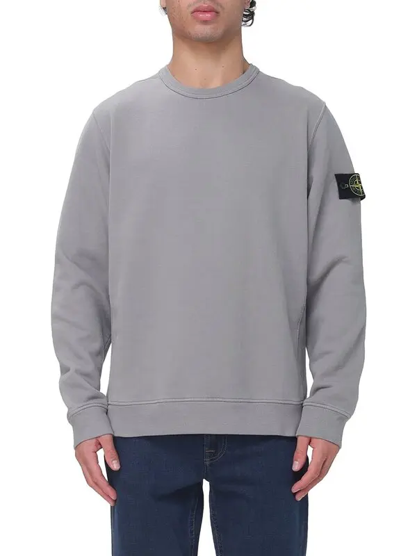 Stone Island Crewneck Jumper In Cotton Jersey With Compass Logo Patch - Grey 1