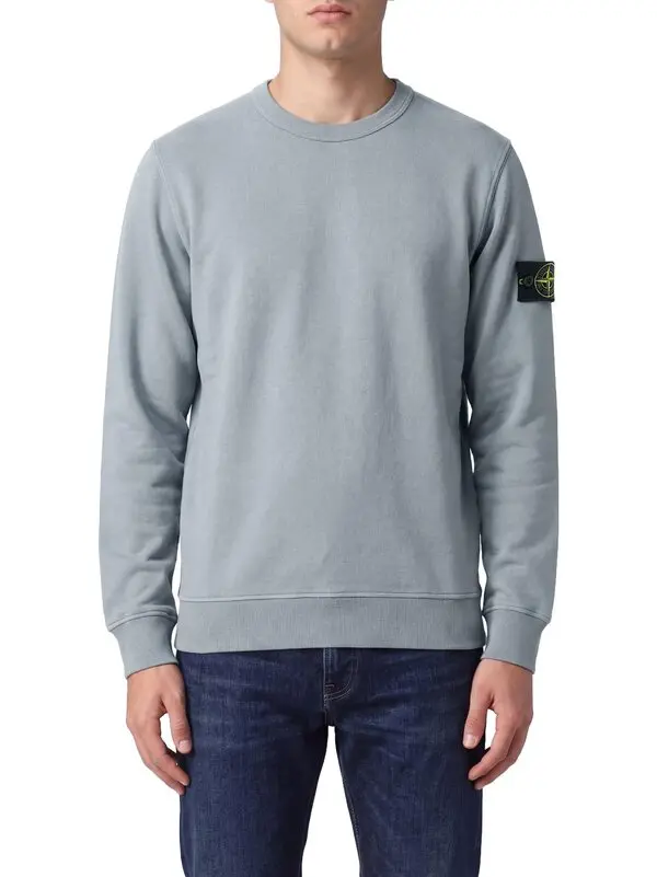 Stone Island Crewneck Jumper In Cotton Jersey With Compass Logo Patch - Grey