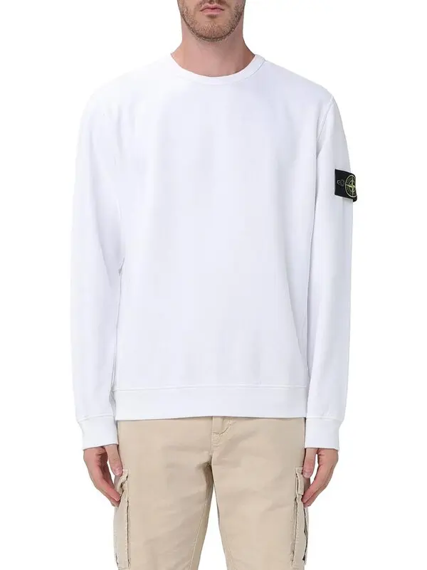 Stone Island Crewneck Jumper In Cotton Jersey With Compass Logo Patch - White