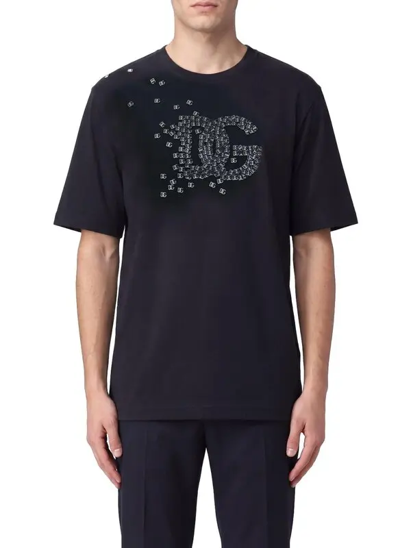 Dolce & Gabbana Crewneck Cotton T-shirt With Dg Monogram - Black