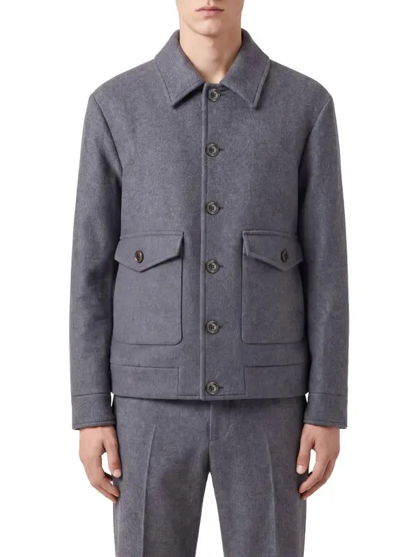 Valentino Garavani Single-breasted Short Wool-blend Coat With Classic Collar - Grey