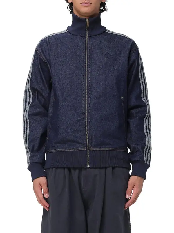 ADIDAS ORIGINALS Cotton Denim Zip-up Sweatshirt With Turtleneck And 3-stripes Logo - Blue