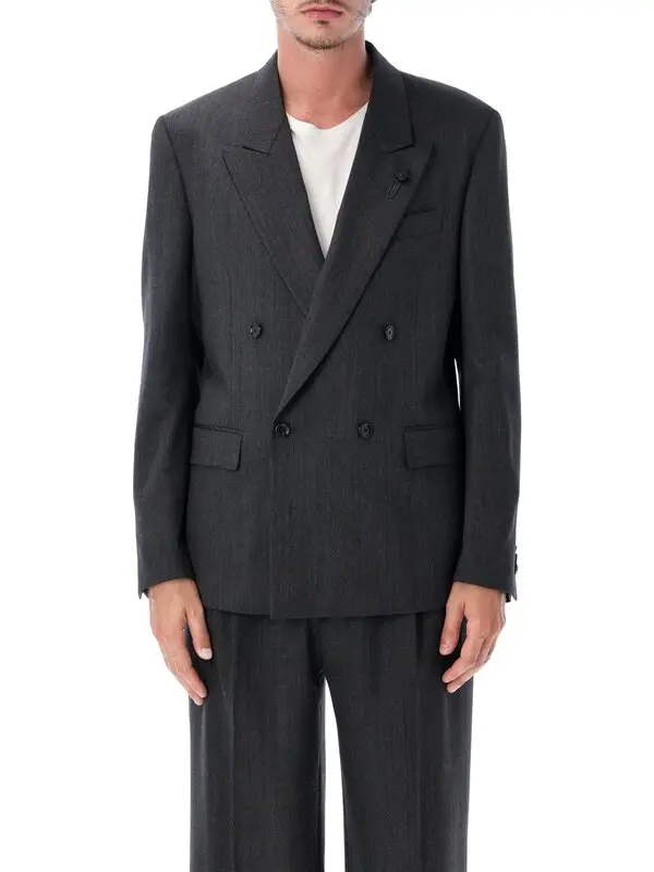 LARDINI Double-breasted Stretch Wool Jacket With Peak Lapels - Grigio