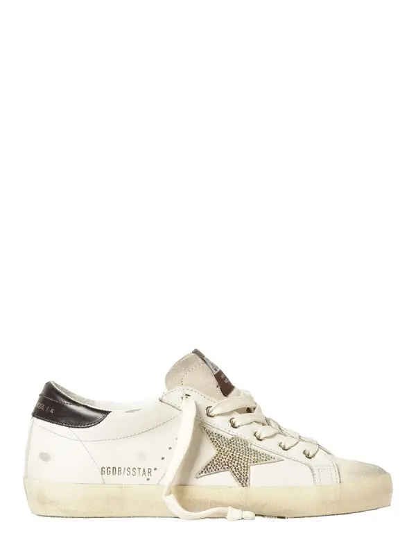 GOLDEN GOOSE Super-star Leather And Suede Sneakers With Rhinestone Logo - Brown