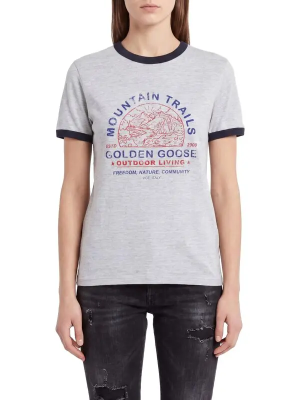 GOLDEN GOOSE Slim Fit Cotton T-shirt With Graphic Logo Print - Grey