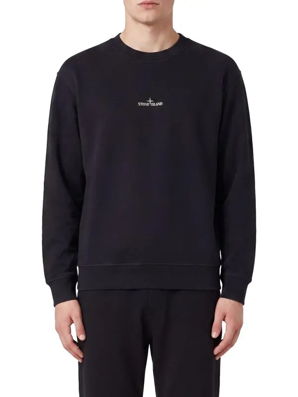 Stone Island Cotton Crewneck Jumper With Compass Logo Patch - Black