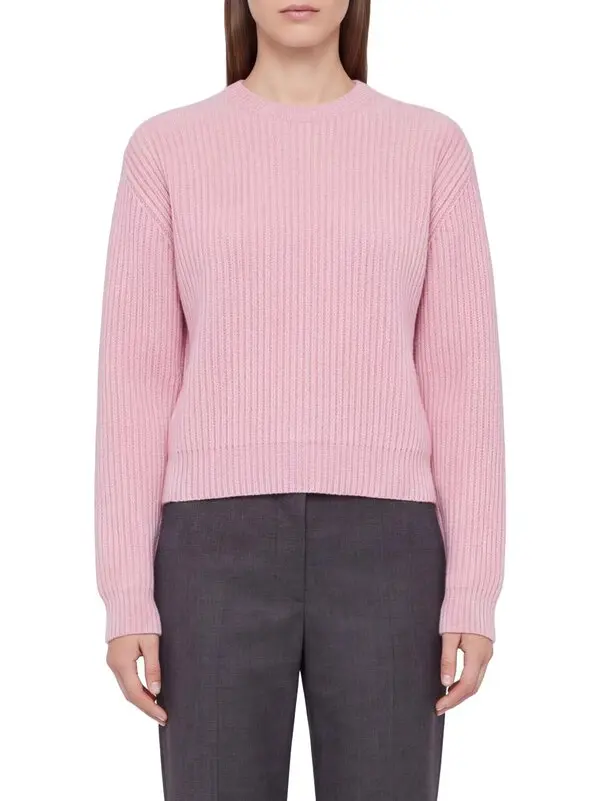 JIL SANDER Pure Wool Crewneck Jumper With Dropped Shoulders - Pink