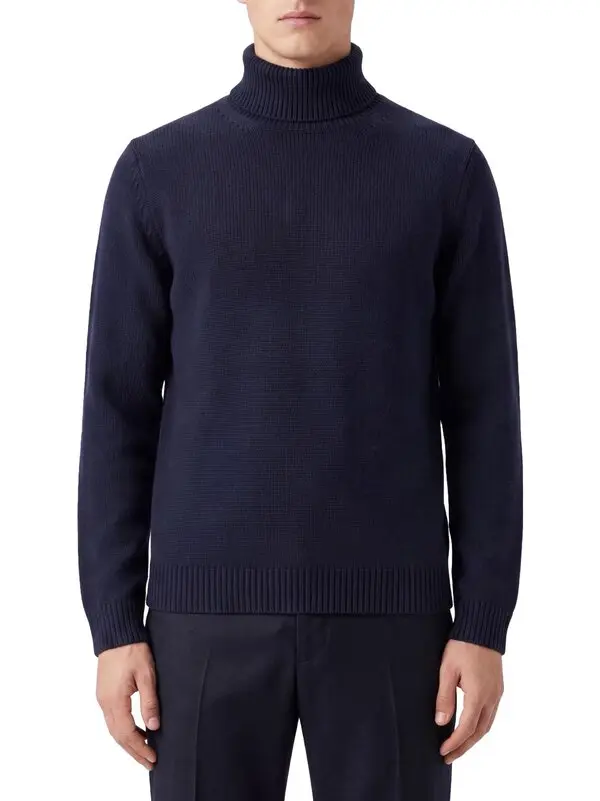 ROBERTO COLLINA Pure Wool Ribbed Turtleneck Jumper - Blue