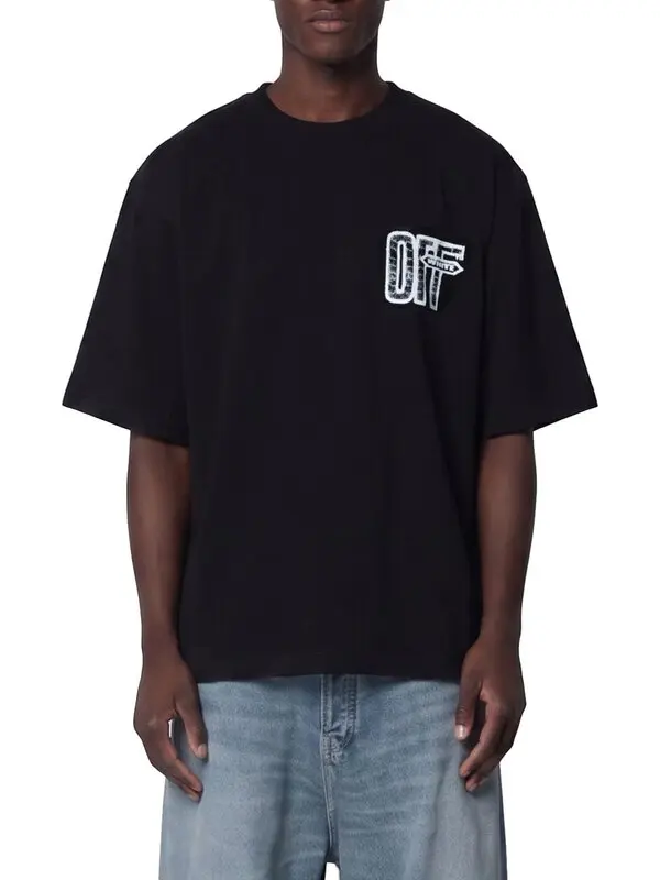 Off-White Relaxed Fit Cotton T-shirt With Back Arrow Logo Print - Black