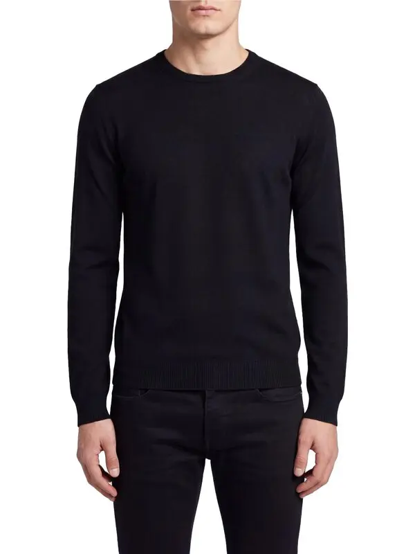 ROBERTO COLLINA Pure Virgin Wool Long-sleeved Crewneck Jumper - Black