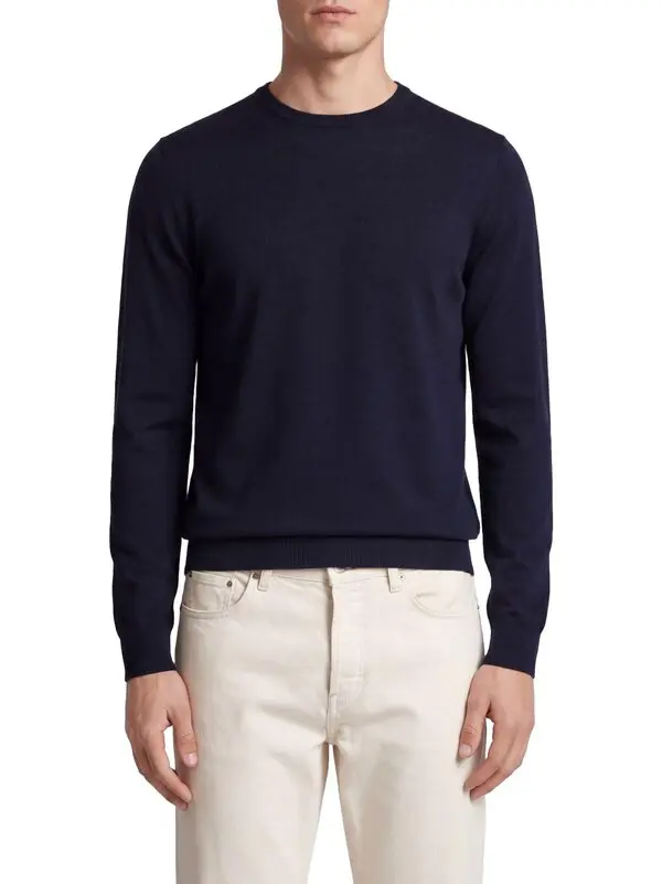 ROBERTO COLLINA Pure Virgin Wool Long-sleeved Crewneck Jumper - Blue