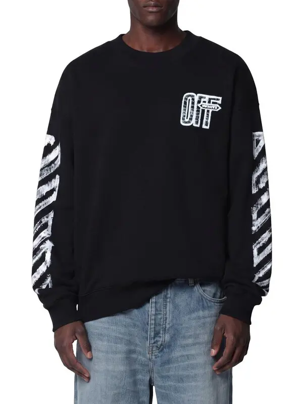 Off-White Oversized Cotton Jumper With Arrow And Diag Print - Black