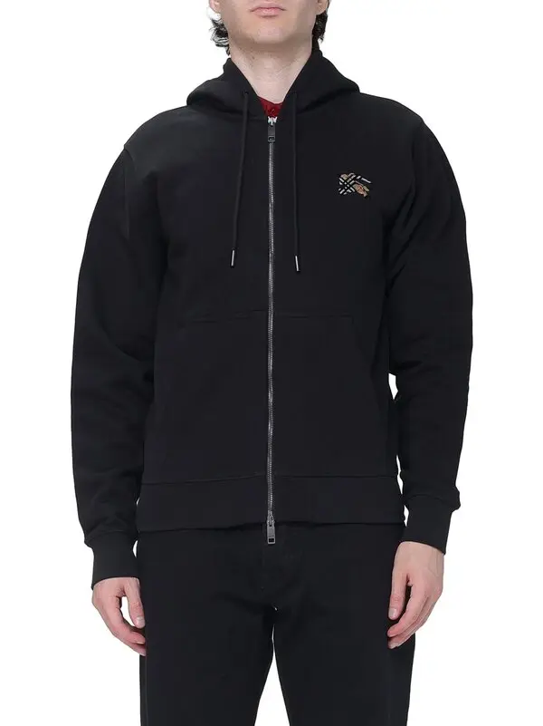 Burberry Cotton Zip-up Hoodie With Ekd Logo - Black
