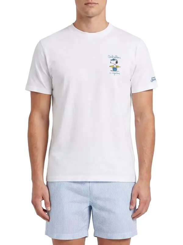 MC2 SAINT BARTH Crewneck T-shirt In Cotton With Graphic And Slogan Print - White