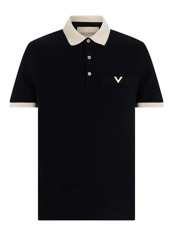 Valentino Garavani Cotton Piqué Polo Shirt With Short Sleeves - Black