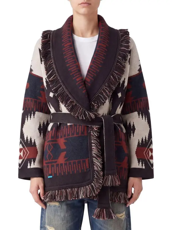 Alanui Cashmere Cardigan With Ethnic Pattern And Fringes - Brown