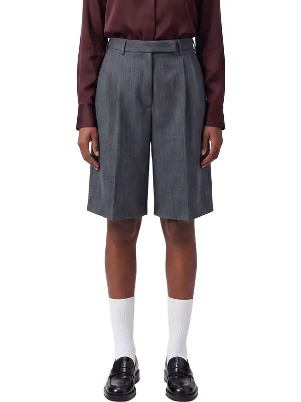 JIL SANDER Striped Wide-leg Tailored Bermuda Shorts - Grey