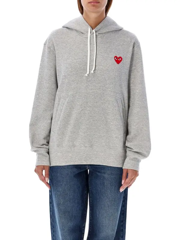 Play Comme Des Garcon Pullover Hoodie With Heart Logo - Grigio