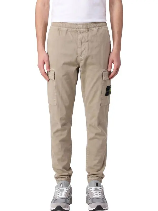 Stone Island Slim Fit Stretch Technical Fabric Cargo Trousers With Compass Logo - Beige
