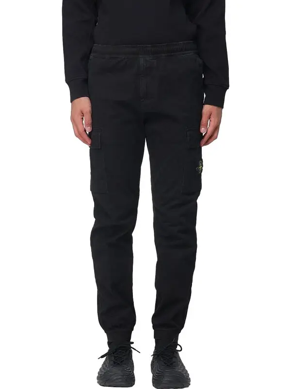 Stone Island Slim Fit Stretch Technical Fabric Cargo Trousers With Compass Logo - Black