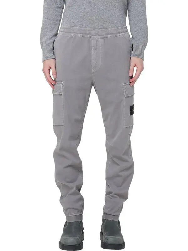 Stone Island Slim Fit Stretch Technical Fabric Cargo Trousers With Compass Logo - Grey