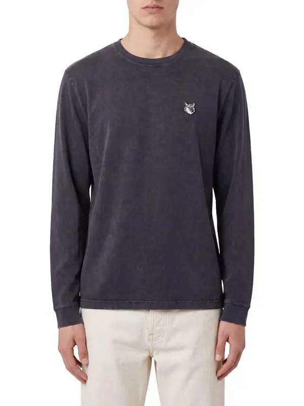 Maison Kitsuné Chillax Fox Patch Organic Cotton Long-sleeved T-shirt - Black