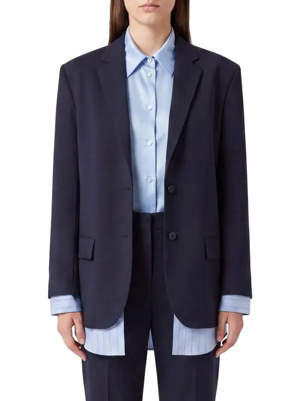 SEMICOUTURE Single-breasted Wool-blend Blazer With Shirt Inserts At The Hem - Blue