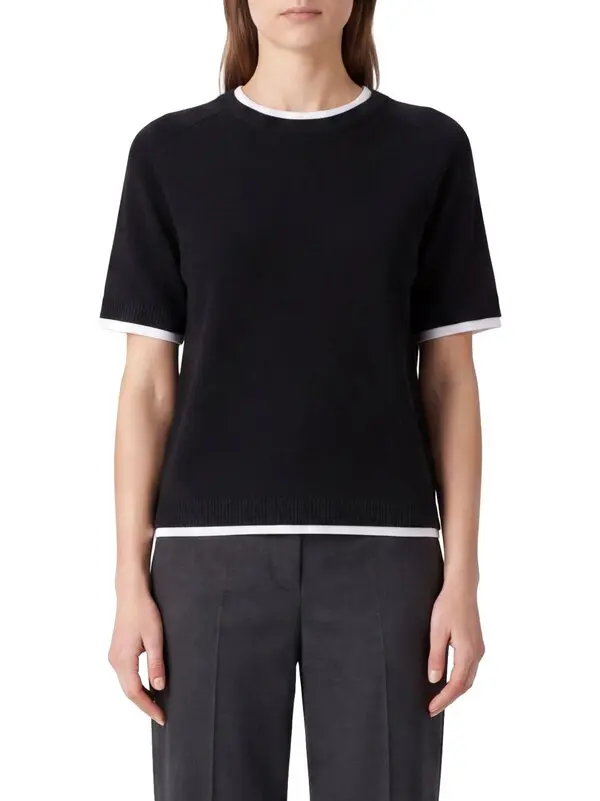 SEMICOUTURE Aida Short-sleeved Wool & Cashmere Jumper With Contrast Trims - Black