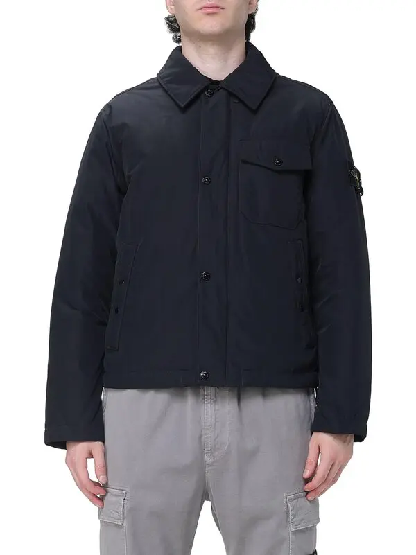 Stone Island Padded Nylon Overshirt With Compass Logo - Black