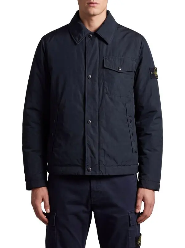 Stone Island Padded Nylon Overshirt With Compass Logo - Blue