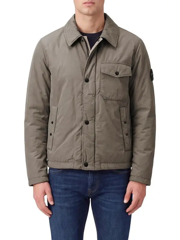 Stone Island Padded Nylon Overshirt With Compass Logo - Green