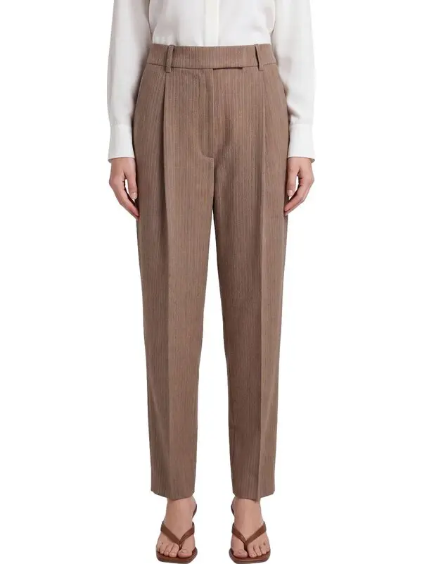 RÓHE High-waisted Striped Wool Blend Straight Trousers - Nude