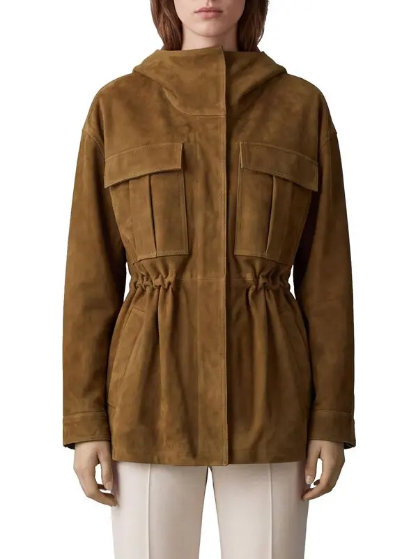 RÓHE Hooded Suede Leather Jacket - Brown