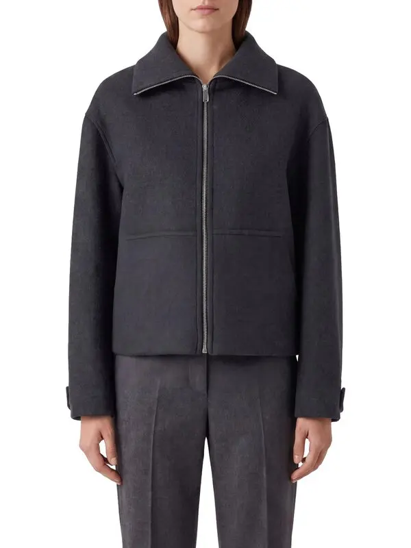 SEMICOUTURE Virgin Wool Short Coat With High Collar - Grey