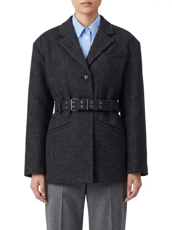 GANNI Belted Wool And Cashmere Short Coat - Black