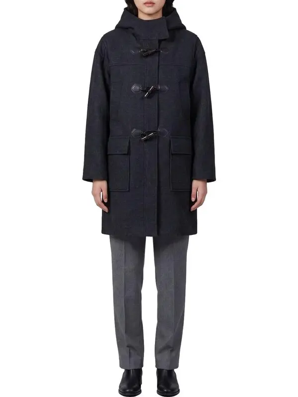 GANNI Long Hooded Wool And Cashmere Blend Duffle Coat - Black