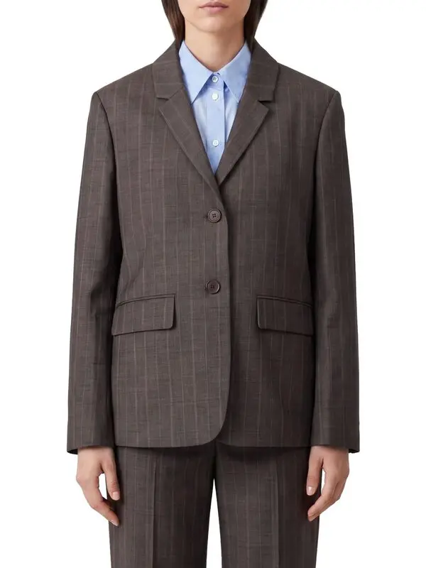 GANNI Single-breasted Pinstripe Wool Blazer - Brown
