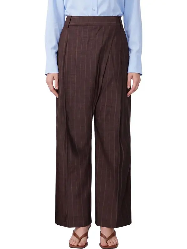 GANNI Striped Wool Wrap Wide-leg Trousers - Brown