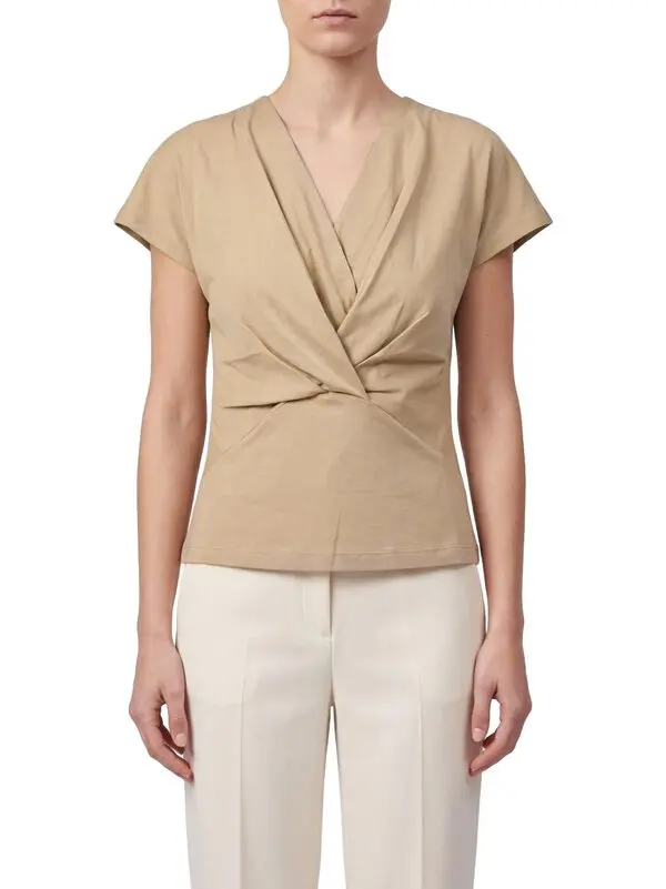 Isabel Marant Étoile Draped V-neck Short-sleeved Cotton Top - Beige