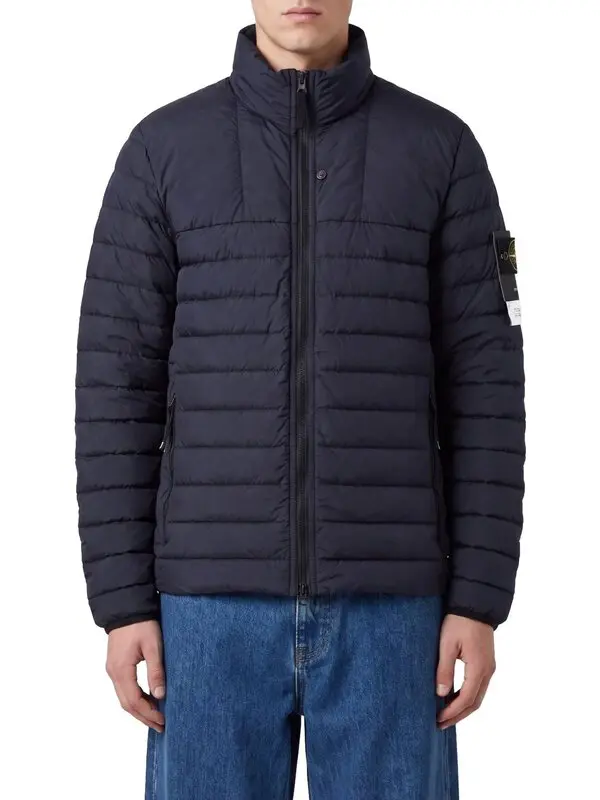 Stone Island Short Water-repellent Recycled Nylon Down Jacket With High Neck - Blue