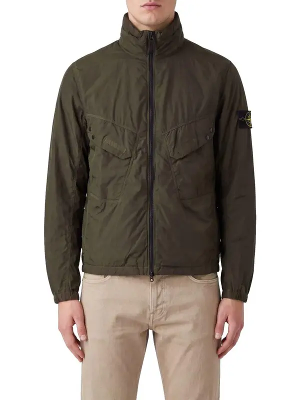Stone Island Ultra-light Recycled Nylon Zip-up Jacket With Logo Patch - Brown
