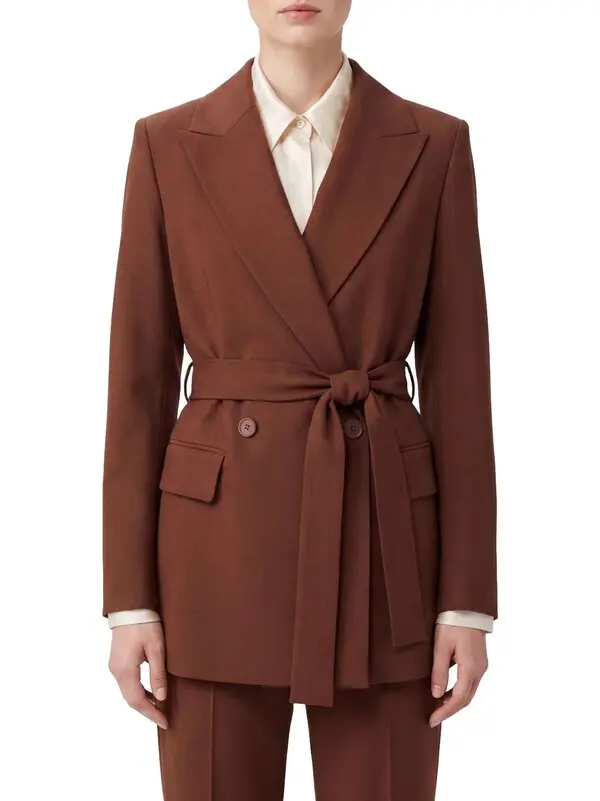 SEMICOUTURE Double-breasted Wool-blend Blazer With Tie-waist Belt - Brown