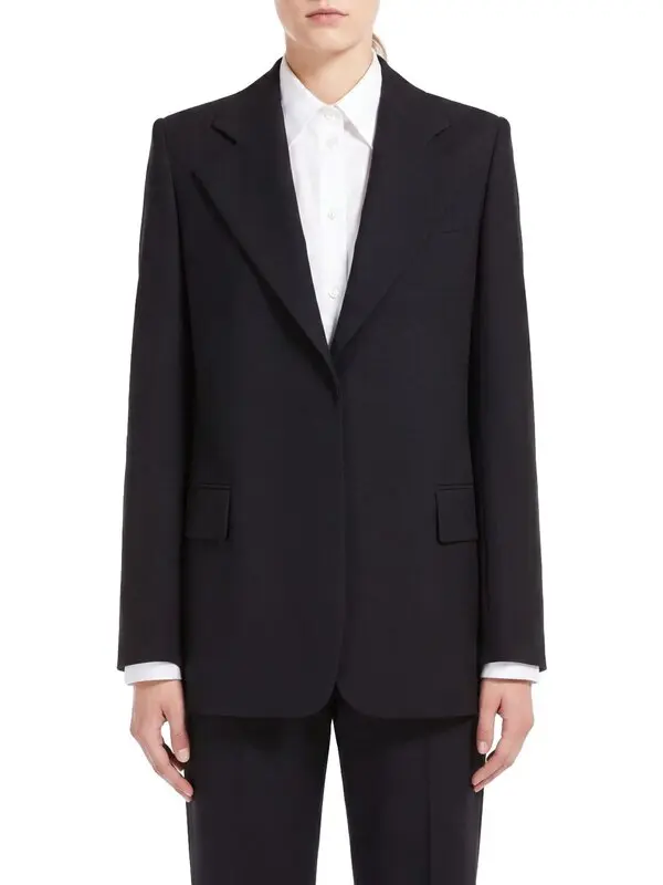 Sportmax Single-breasted Cropped Pure Wool Blazer With Peak Lapels - Black