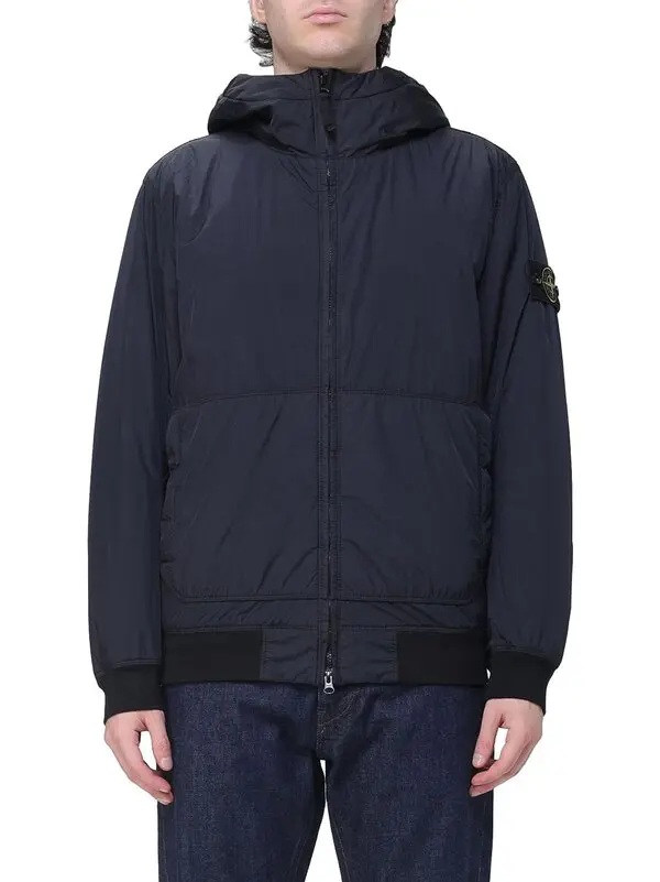 Stone Island Crinkle Reps Ny Hooded Nylon Windbreaker With Logo Badge - Navy