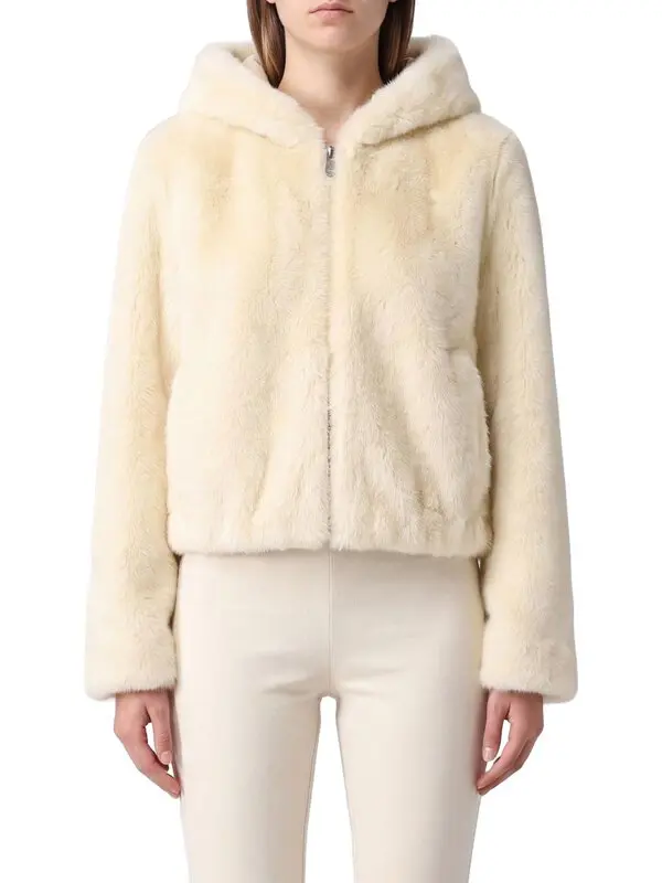 Pinko Short Faux Fur Hooded Jacket With Dropped Shoulders - Yellow
