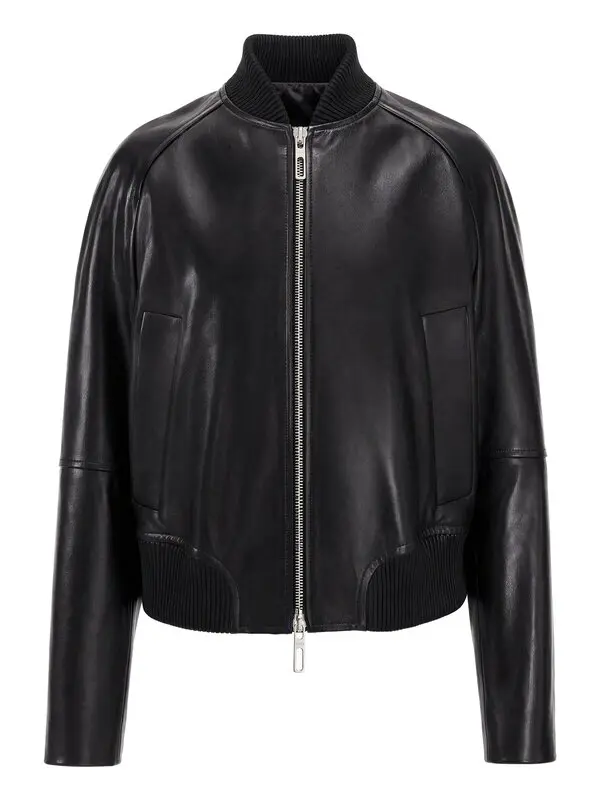 Sportmax Leather Bomber Jacket - Nero